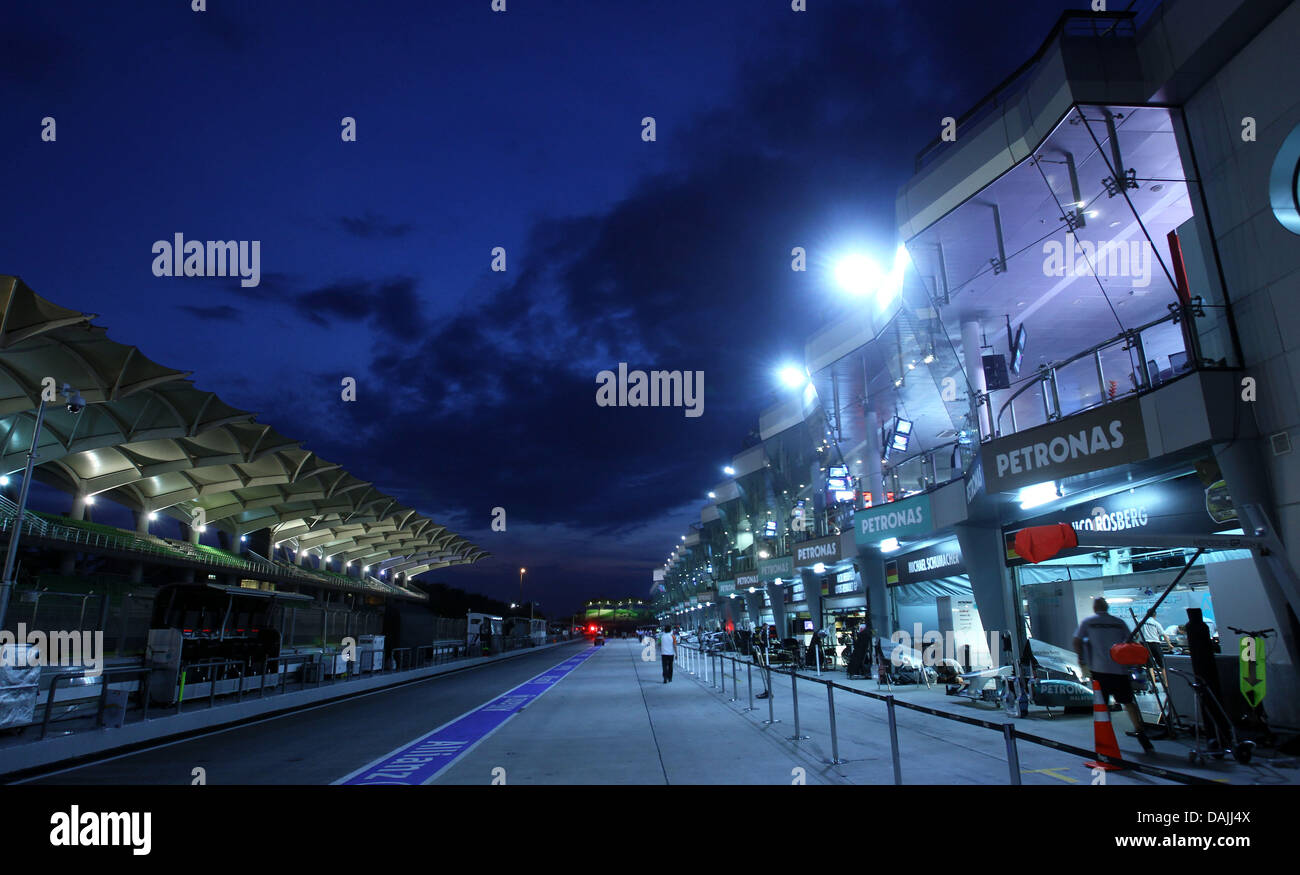 The pit area at the Sepang circuit outside Kuala Lumpur is pictured ...