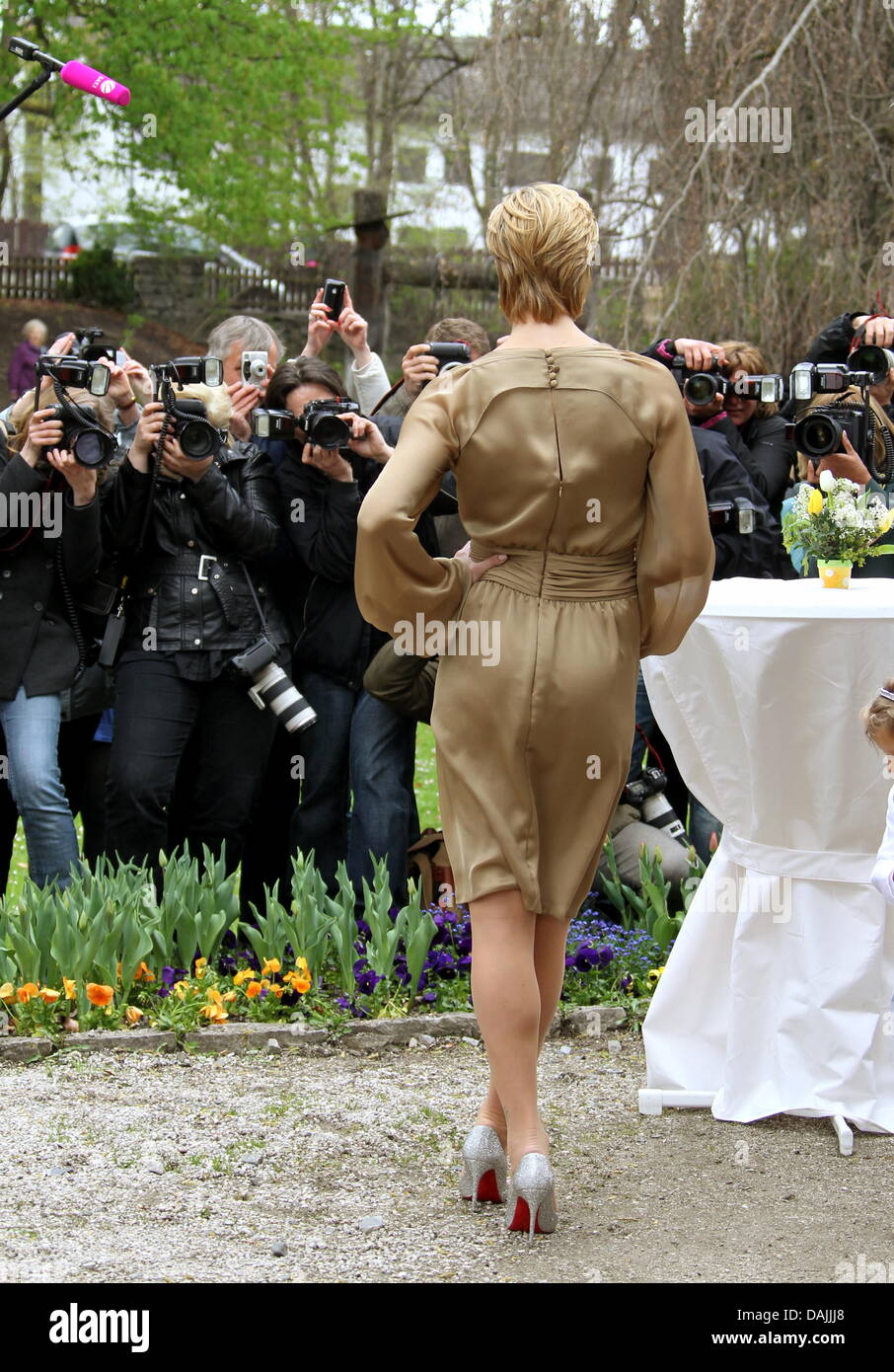 Ski racer Maria Hoefl-Riesch poses for the media after her wedding in ...