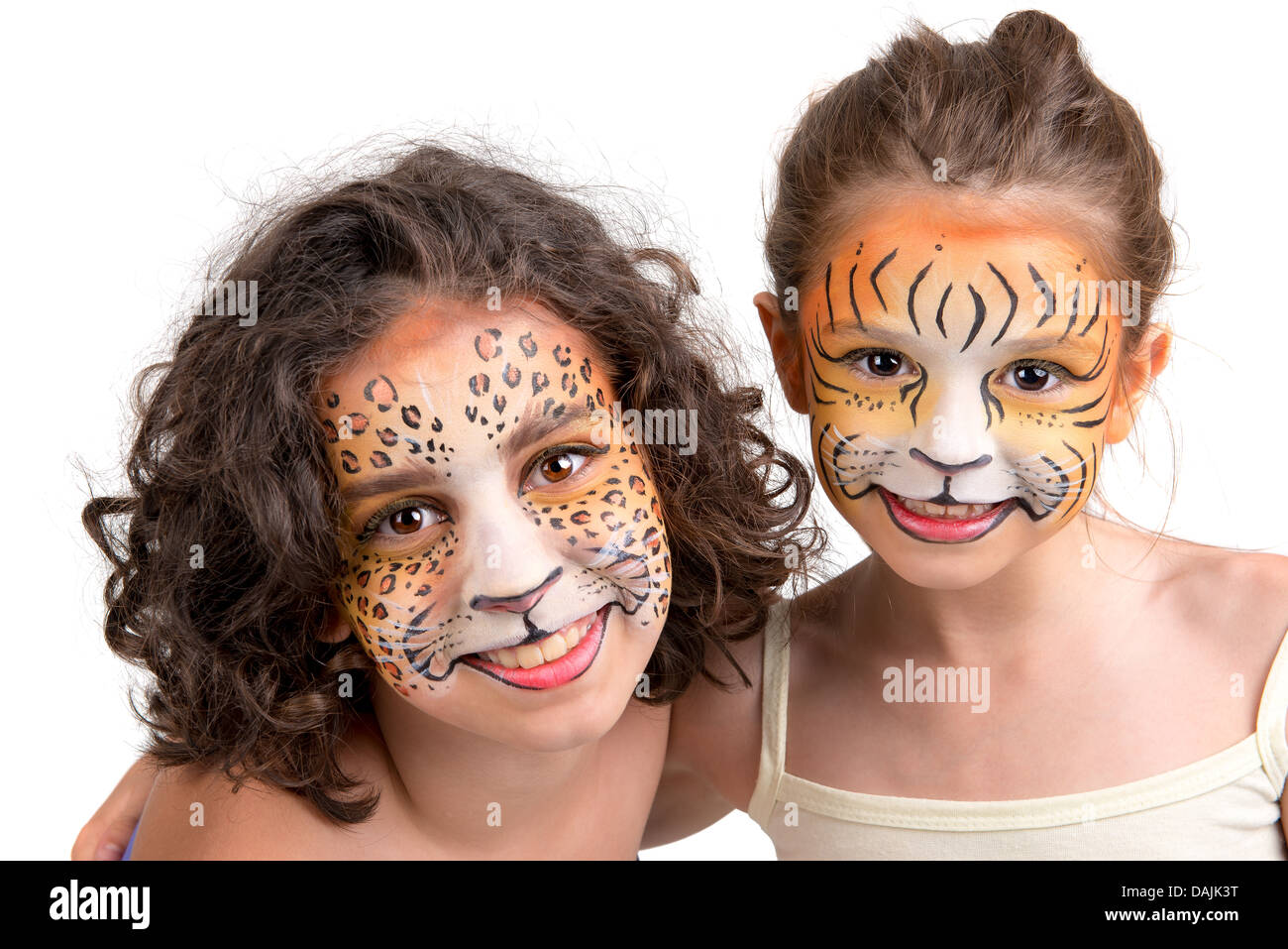 Beautiful young girls with feline painted faces, tiger and leopard ...