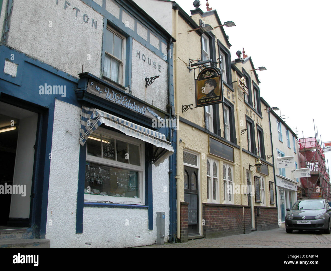 The shopping street of Holyhead on the island of Anglesey, Wales, 14 ...