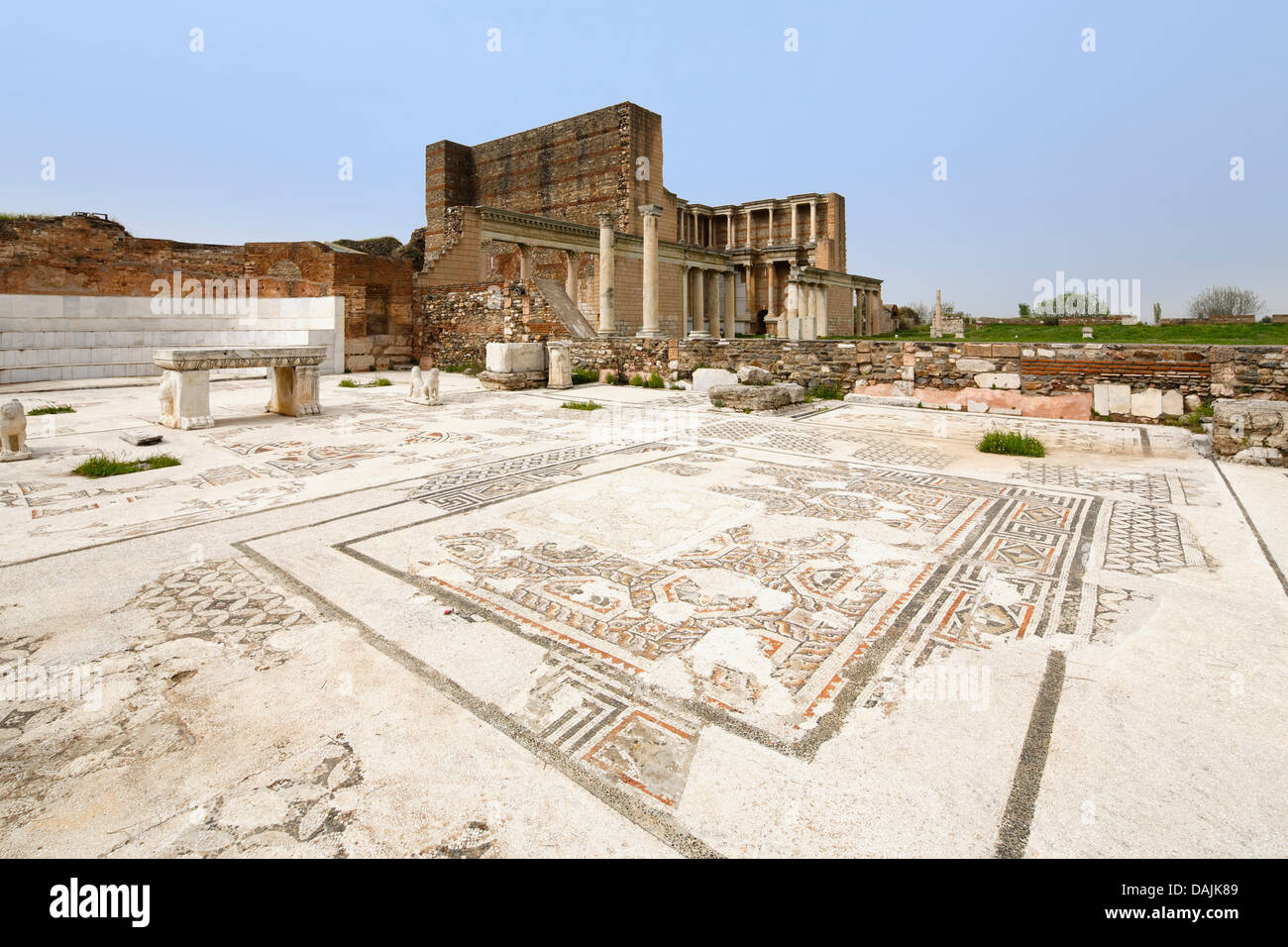 Turkey, Sardis, View of Sardis synagogue with mosaic floo Stock Photo ...