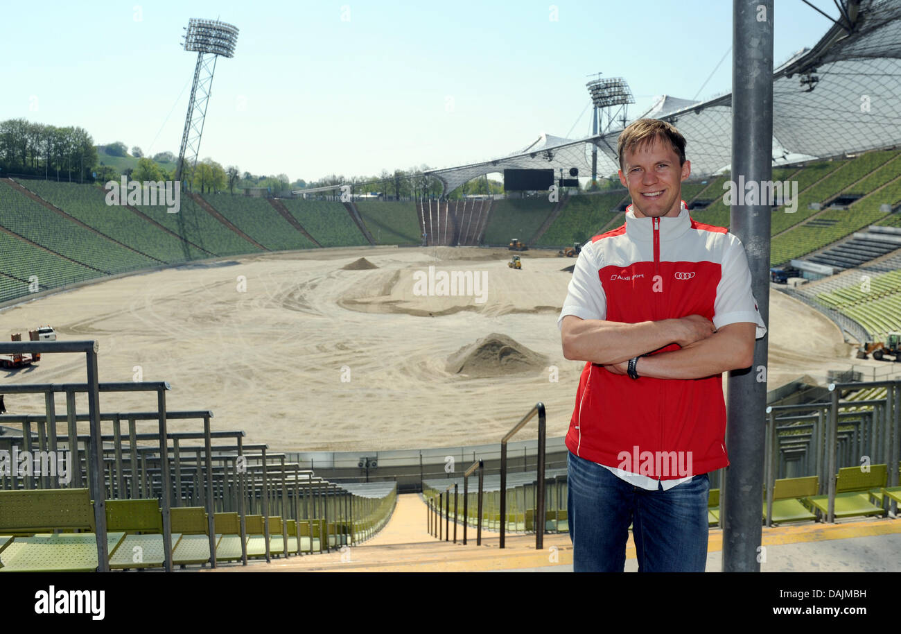 DTM race driver Mattias Ekstroem poses at the olympic stadium in Munich ...