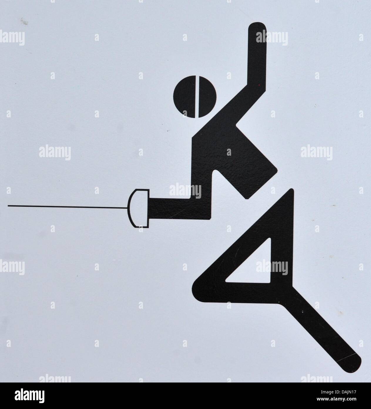The sports pictogram for fencing on display in Leipzig, Germany. 26 ...