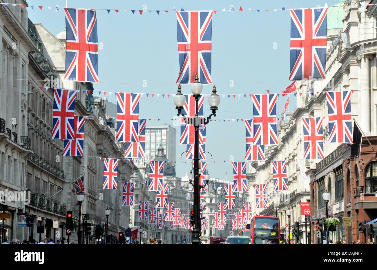 Flags hang over Regent Street in London, England, 21 April 2011. On 29 ...