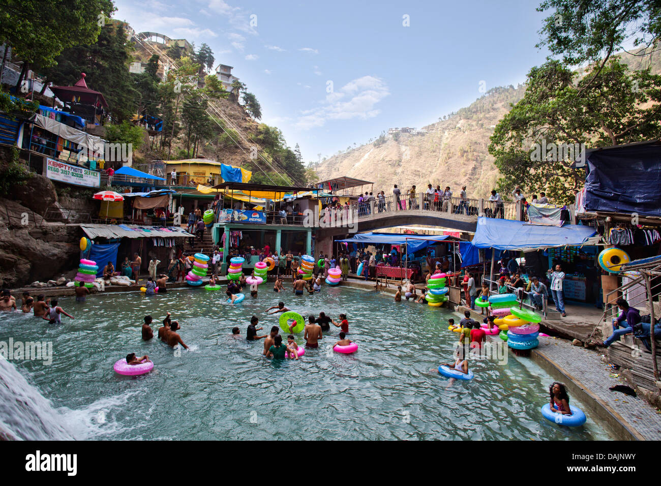 Tourists enjoying at waterfall, Kempty Falls, Chakrata Road, Mussoorie ...