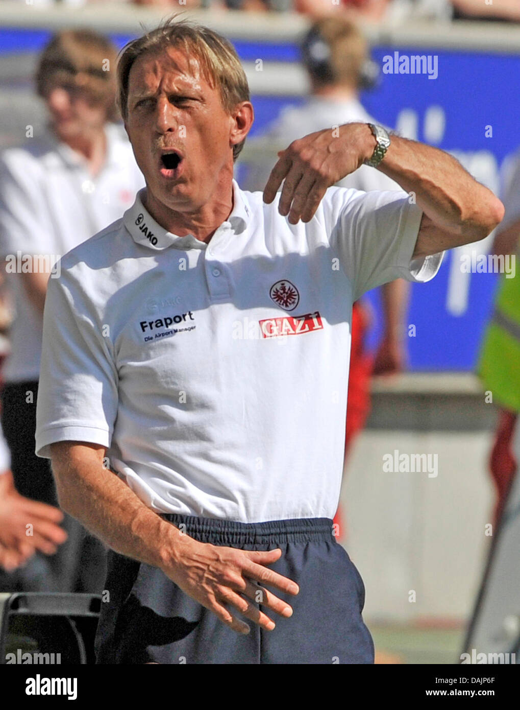 Eintracht Frankfurt's coach Christoph Daum gestures during the ...