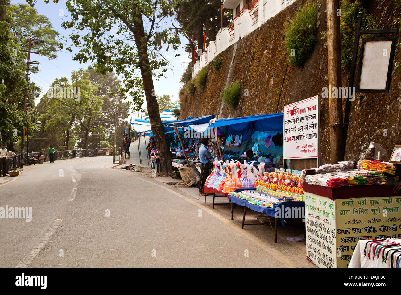 Market stalls at the roadside, Mall Road, Mussoorie, Uttarakhand, India ...