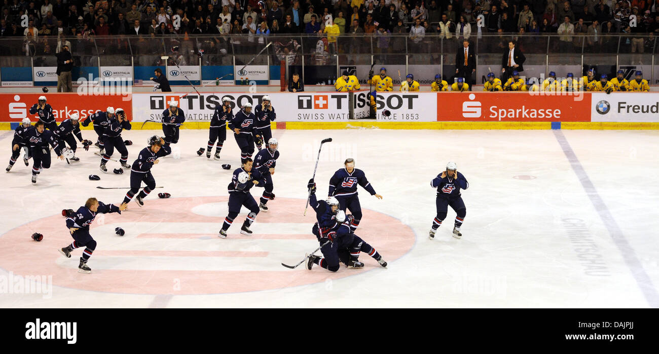 The USA team member Connor Murphy (front) cheers after his winning goal ...
