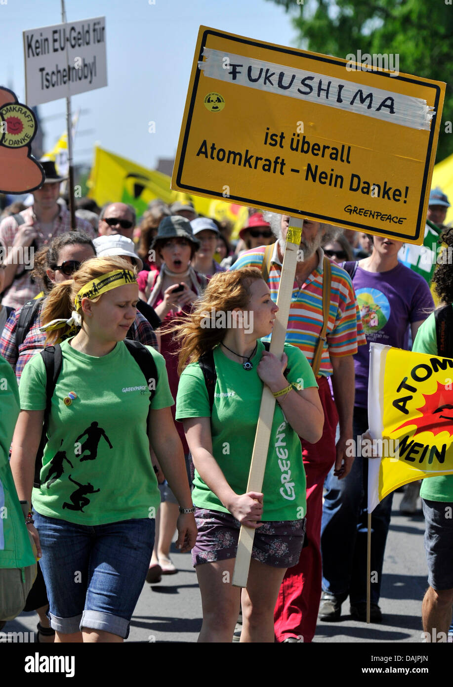 Anti-nuclear activists stage a protest in the city of Biblis, Germany ...