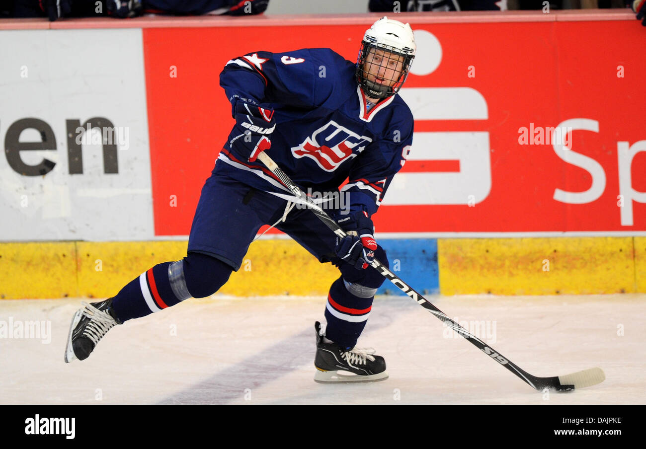 Adam Reid of the USA team plays during the IIHF Ice Hockey World U18 ...