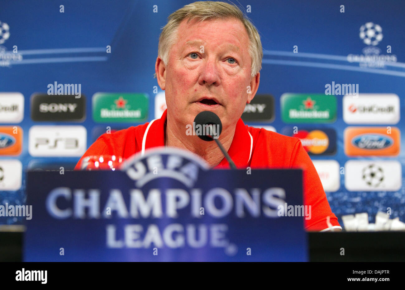 Sir Alex Ferguson, coach of Manchester United, speaks during a press ...