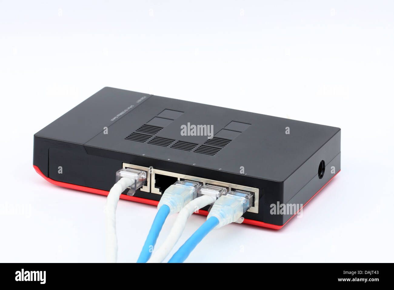 Ethernet switch isolated and router modem connect Lan on the white ...