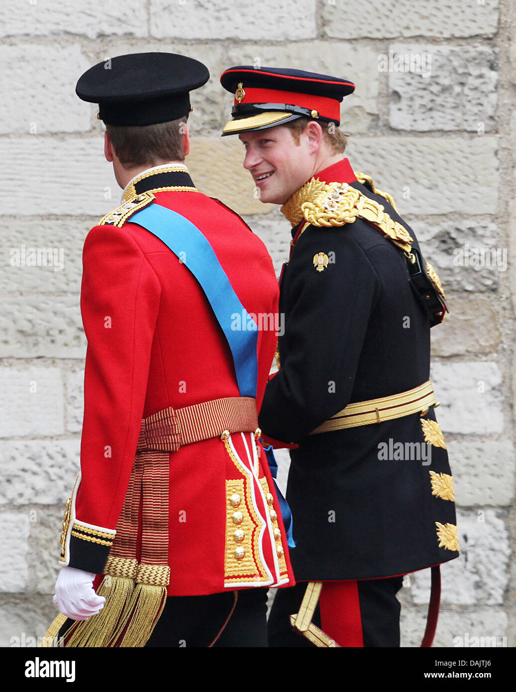 The groom Prince William (L) and his brother and groomsman Prince Harry ...