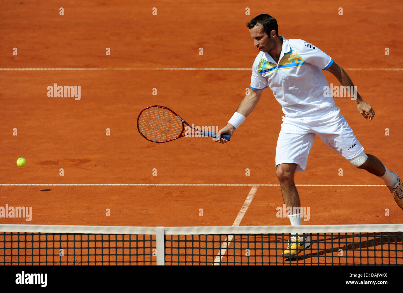 The Czech tennis pro Radek Stepanek hits the ball during his semi-final ...