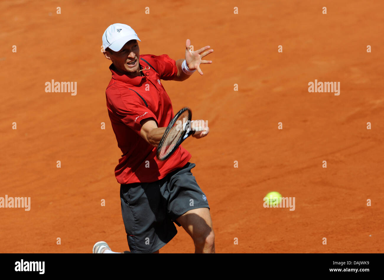 The Russian tennis pro Nikolay Davydenko hits a forehand during his ...