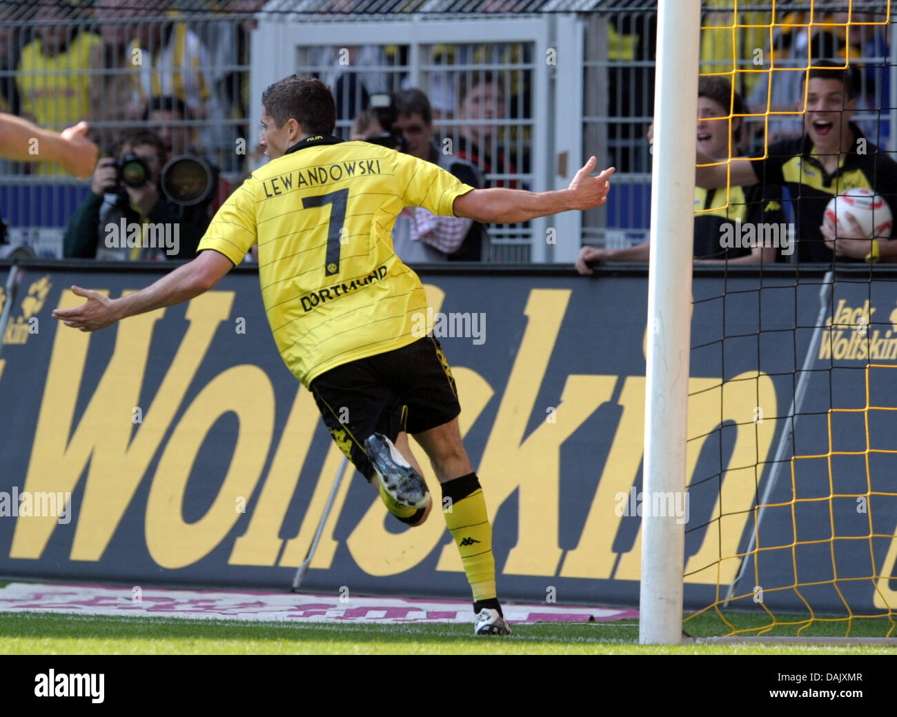 Dortmund's Robert Lewandowski celebrates his 2:0 goal during the German ...