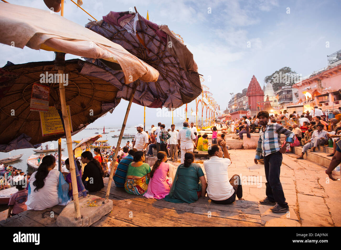 Pilgrims at a ghat, Dashashwamedh Ghat, Varanasi, Uttar Pradesh, India ...