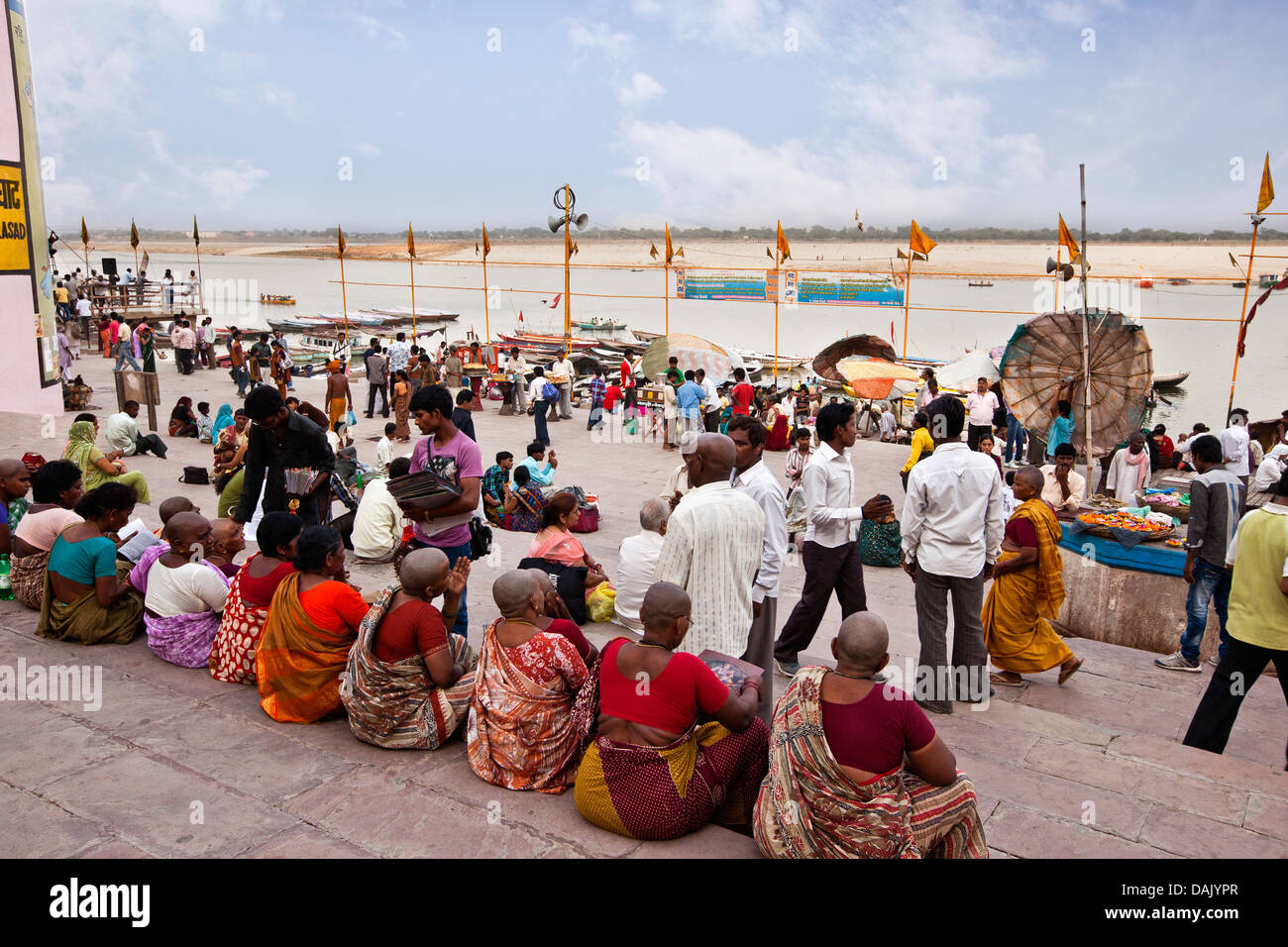 Pilgrims at a ghat, Dashashwamedh Ghat, Varanasi, Uttar Pradesh, India ...