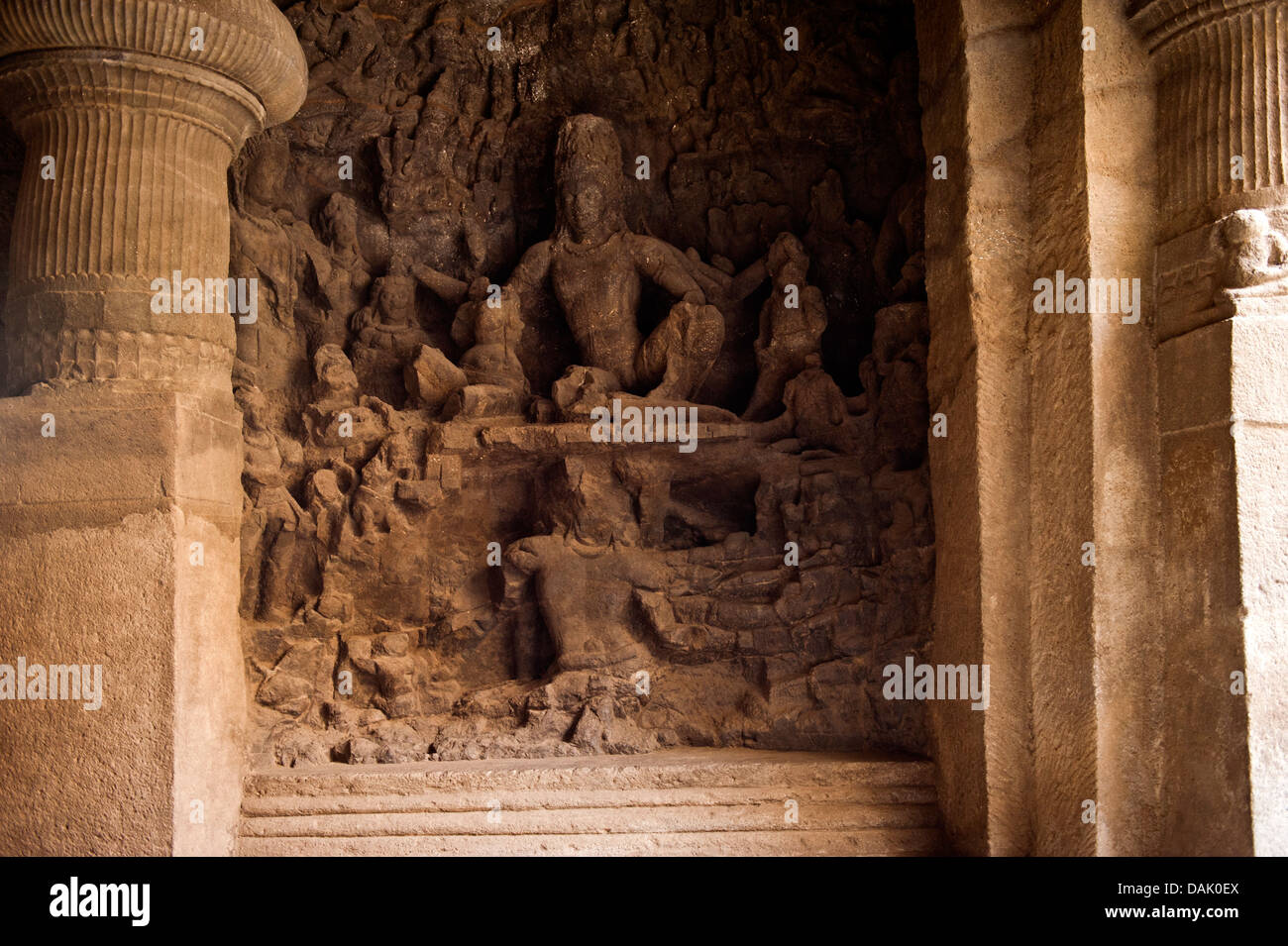 Details of carvings at an archaeological site, Elephanta Caves ...