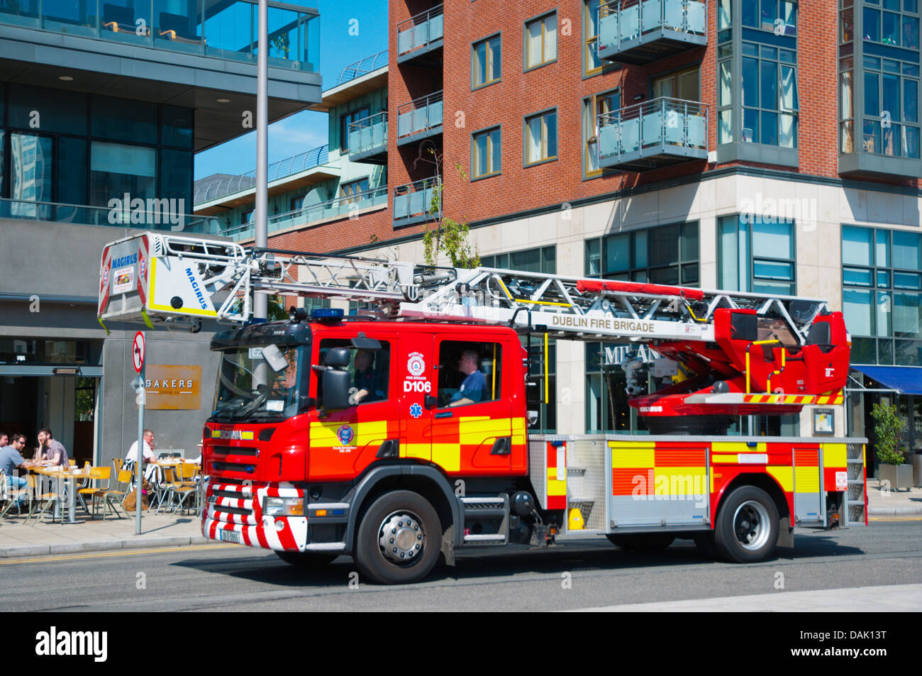 Fire engine Docklands former harbour area central Dublin Ireland Europe ...