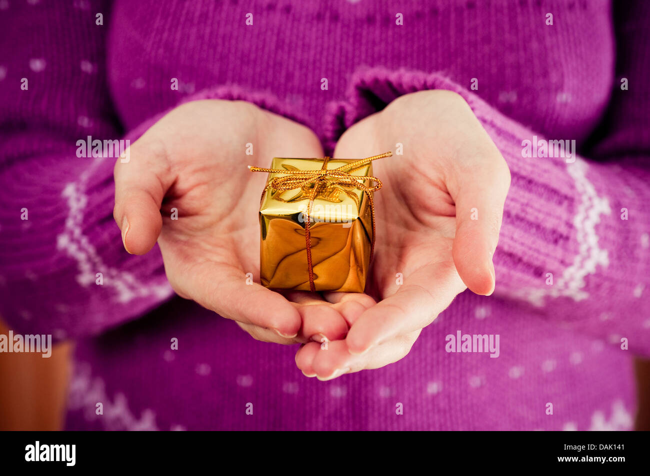 Holding small wrapped gift in hands Stock Photo - Alamy