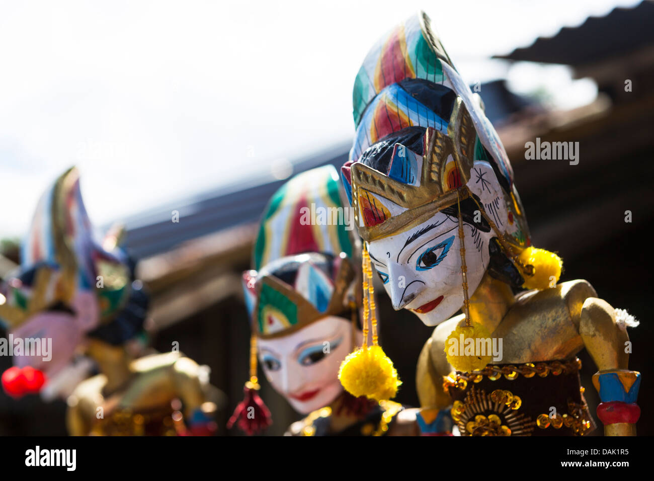 Indonesia, Balinese figurines at Pura Penataran Agung temple, close up ...