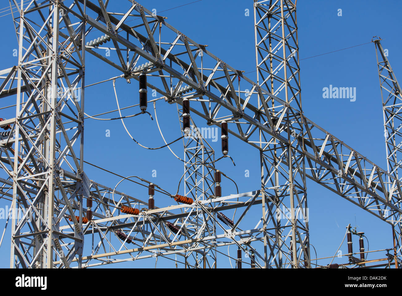 A high power substation under a clear blue sky Stock Photo - Alamy
