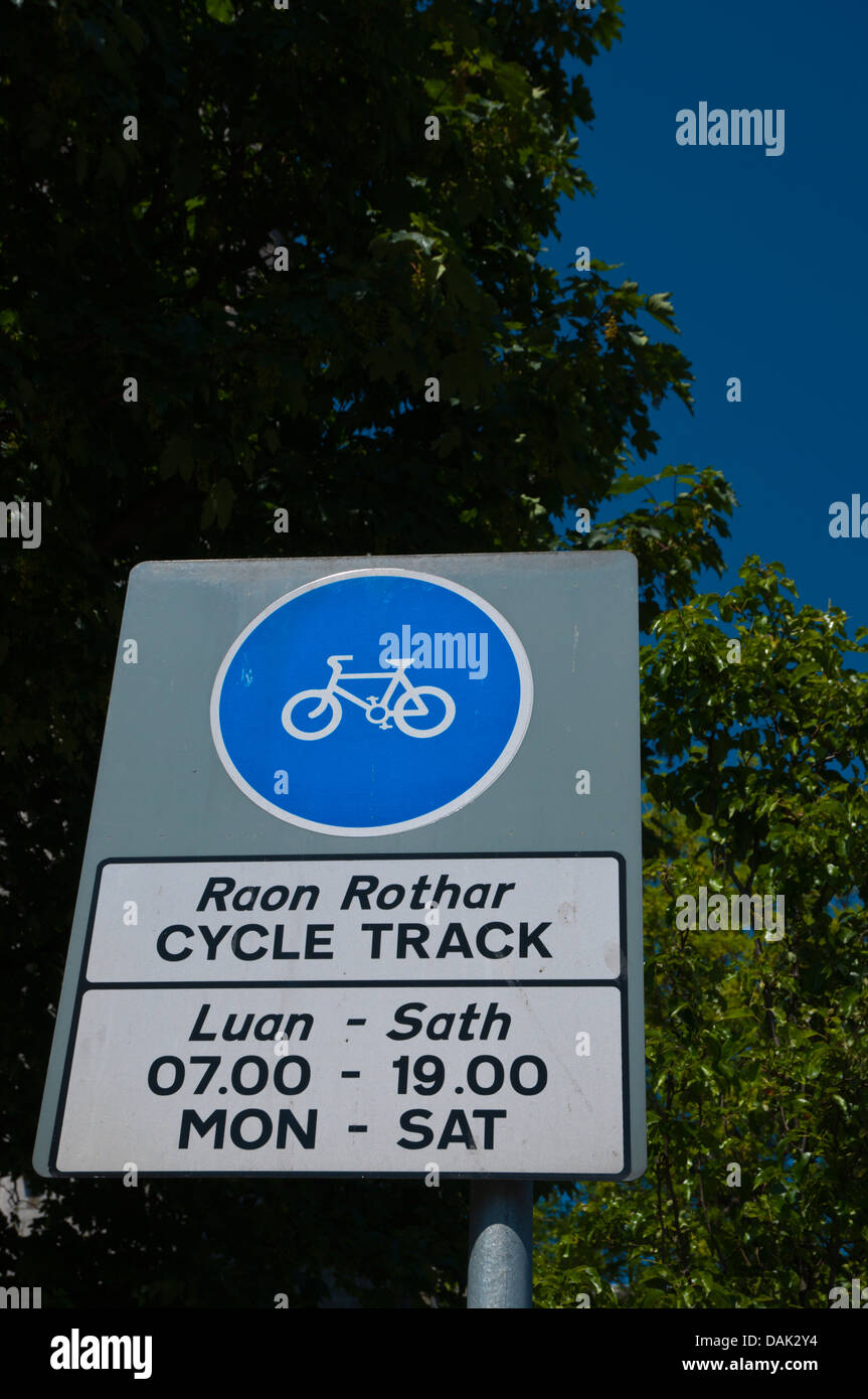 Cycle track sign with times Docklands former harbour area Dublin ...