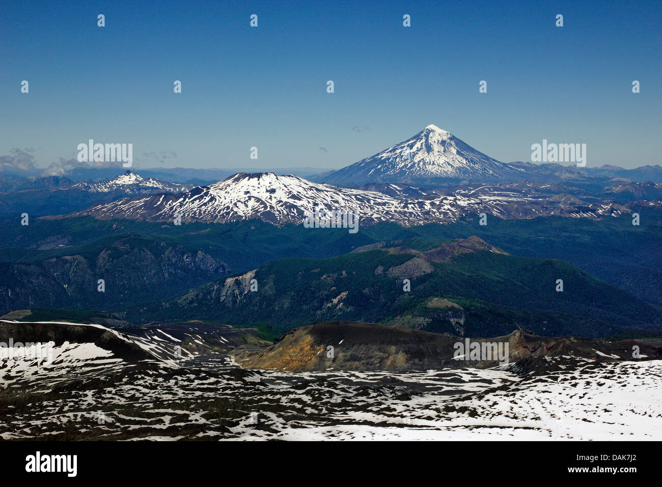 volcano Lanin (background) and volcano Quetrupillan (left) view from ...
