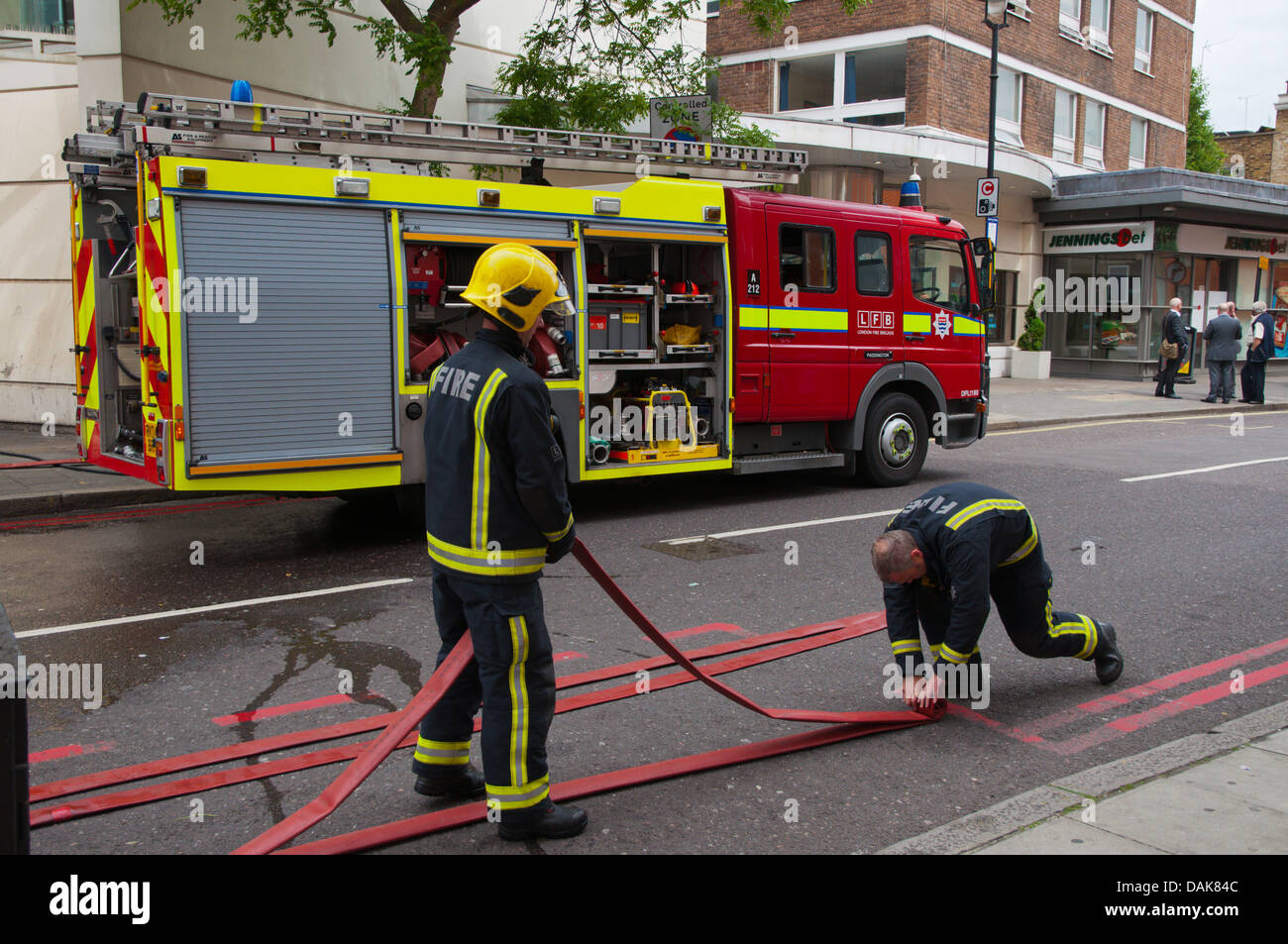 Fire brigade at work Marylebone district London England Britain UK ...
