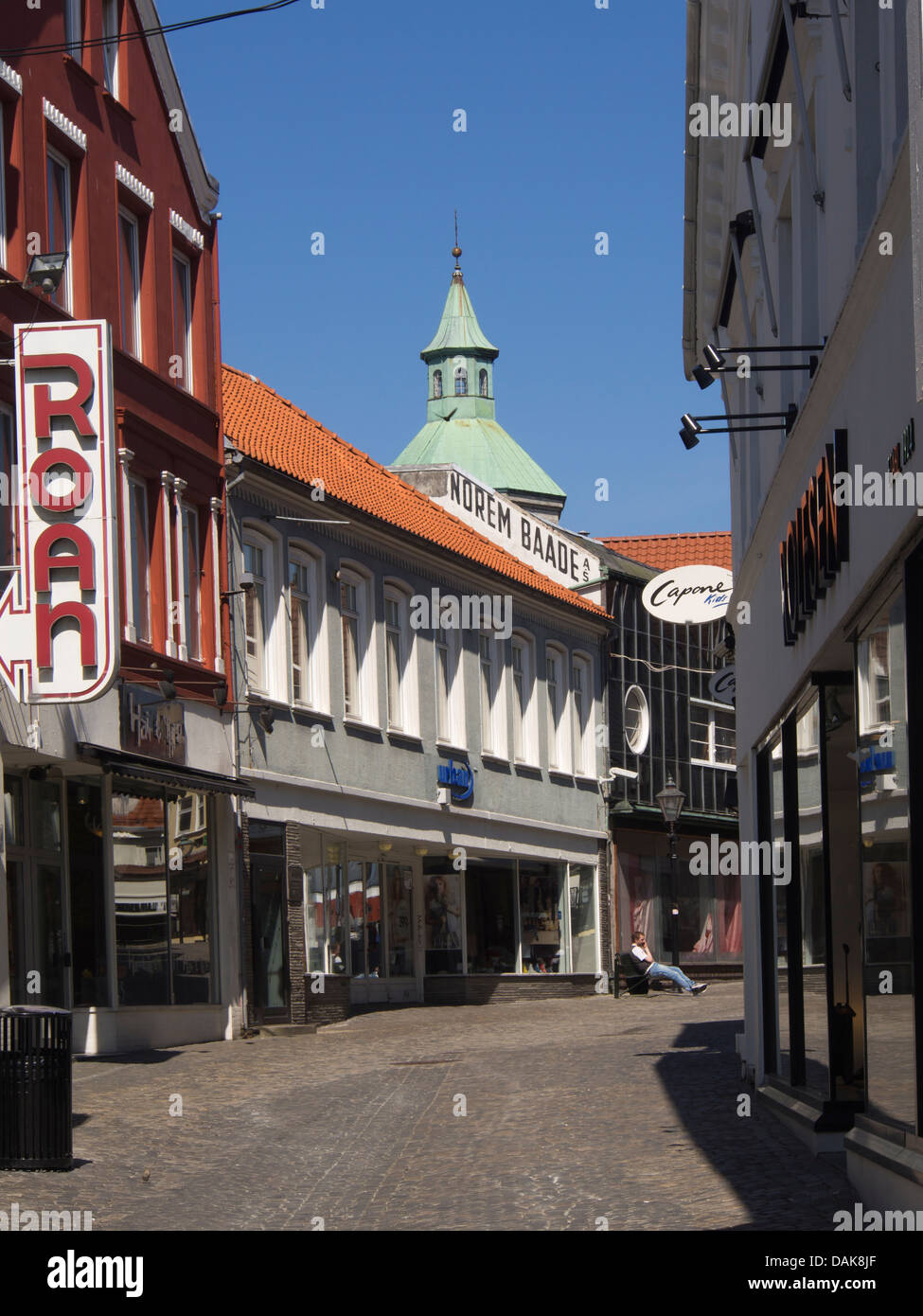 Kirkegata shopping street in central Stavanger Norway, narrow and small ...