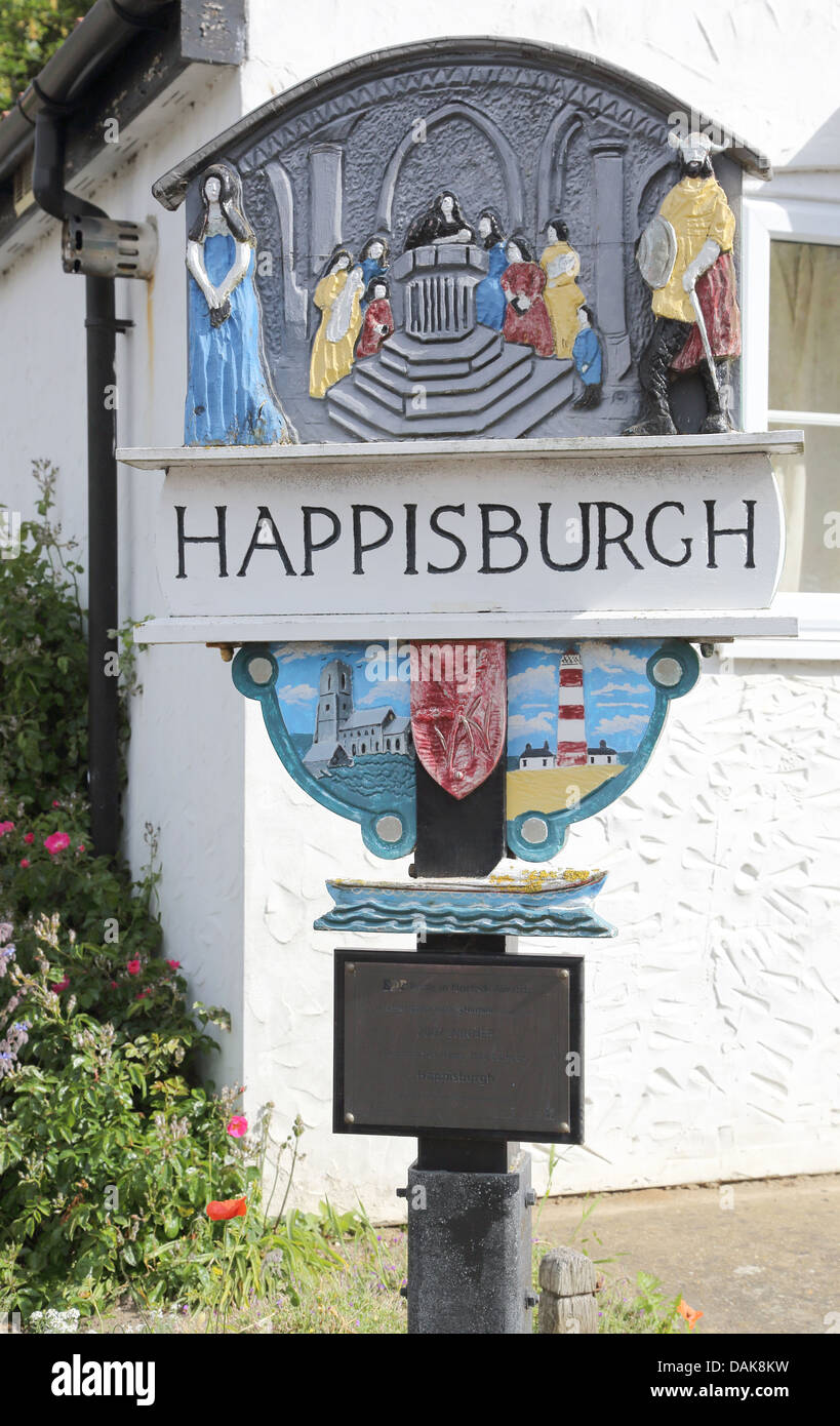 happisburgh village sign on the norfolk coast Stock Photo - Alamy