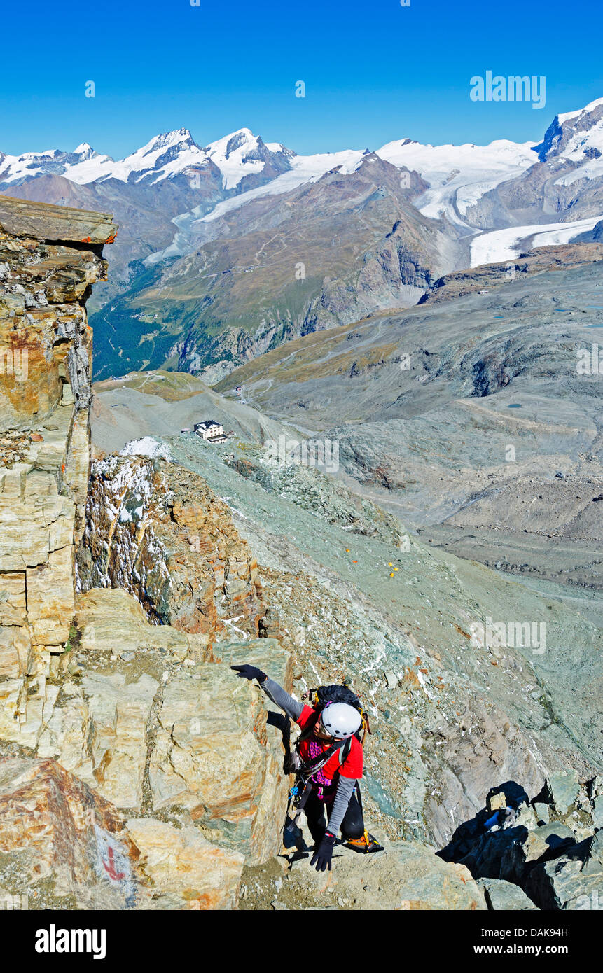 climber on The Matterhorn (4478m), Zermatt, Swiss Alps, Switzerland ...