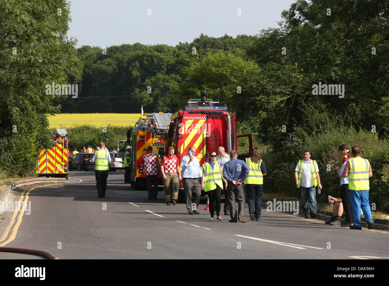 Easton, Grantham, Lincolnshire. 15th July, 2013. Fifteen fire tenders ...