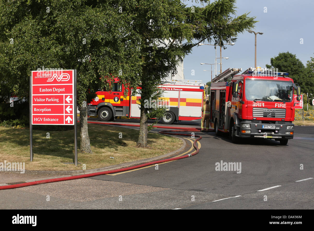Easton, Grantham, Lincolnshire. 15th July, 2013. Fifteen fire tenders ...
