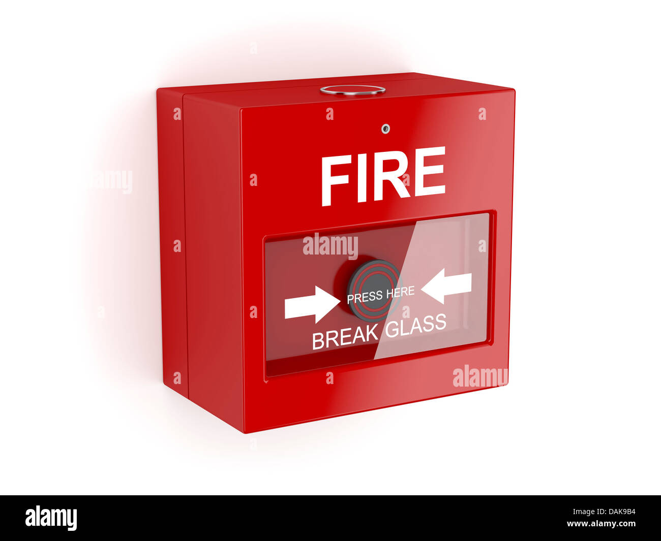 Red fire alarm on white background Stock Photo - Alamy