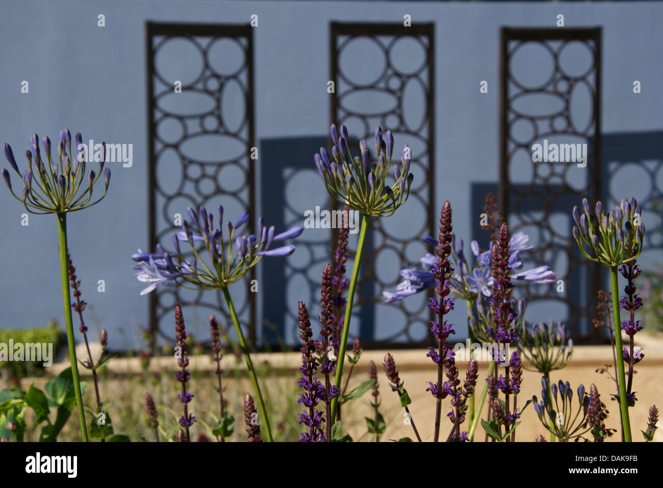 Planting and metal screens in the Layers & Links garden at RHS Hampton ...