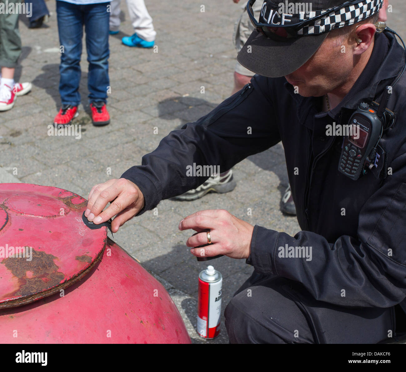 Police security officers checking for bombs - explosives in old WW2 ...