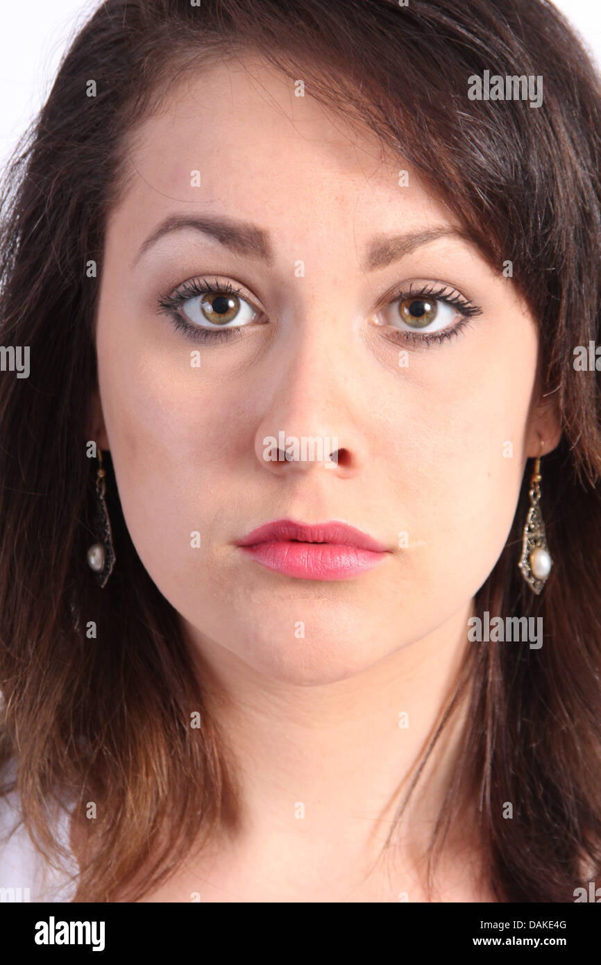 Lovely Young Woman With Very Pretty Eyes Staring Straight Ahead Stock