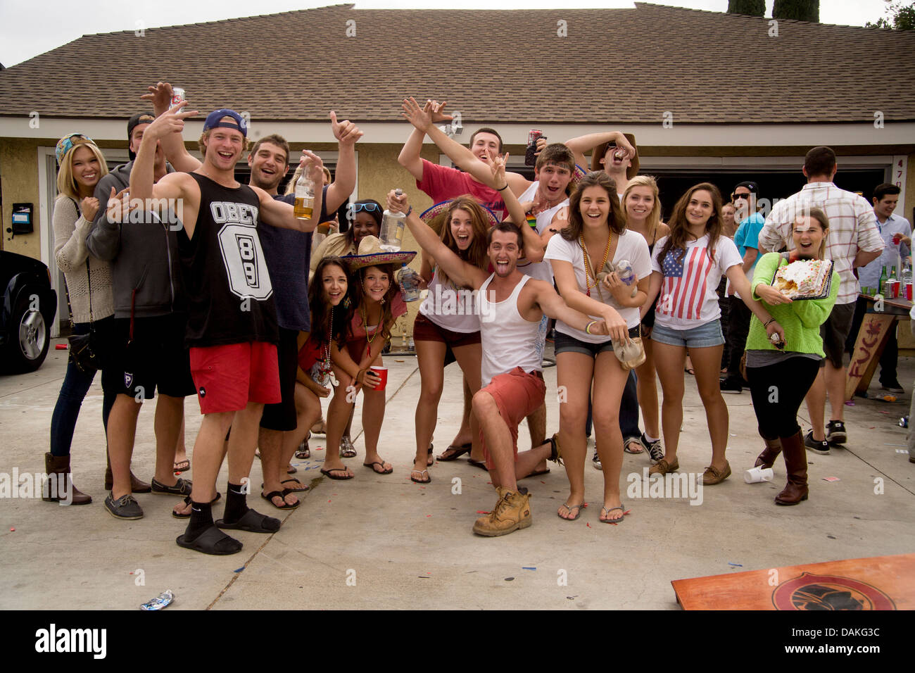 College students enjoy an outdoor weekend party in Orange, CA Stock ...
