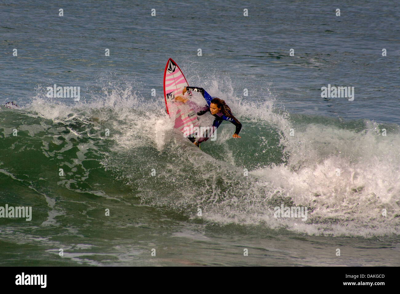 Teen girl member of the San Clemente, CA, High School surfing team ...