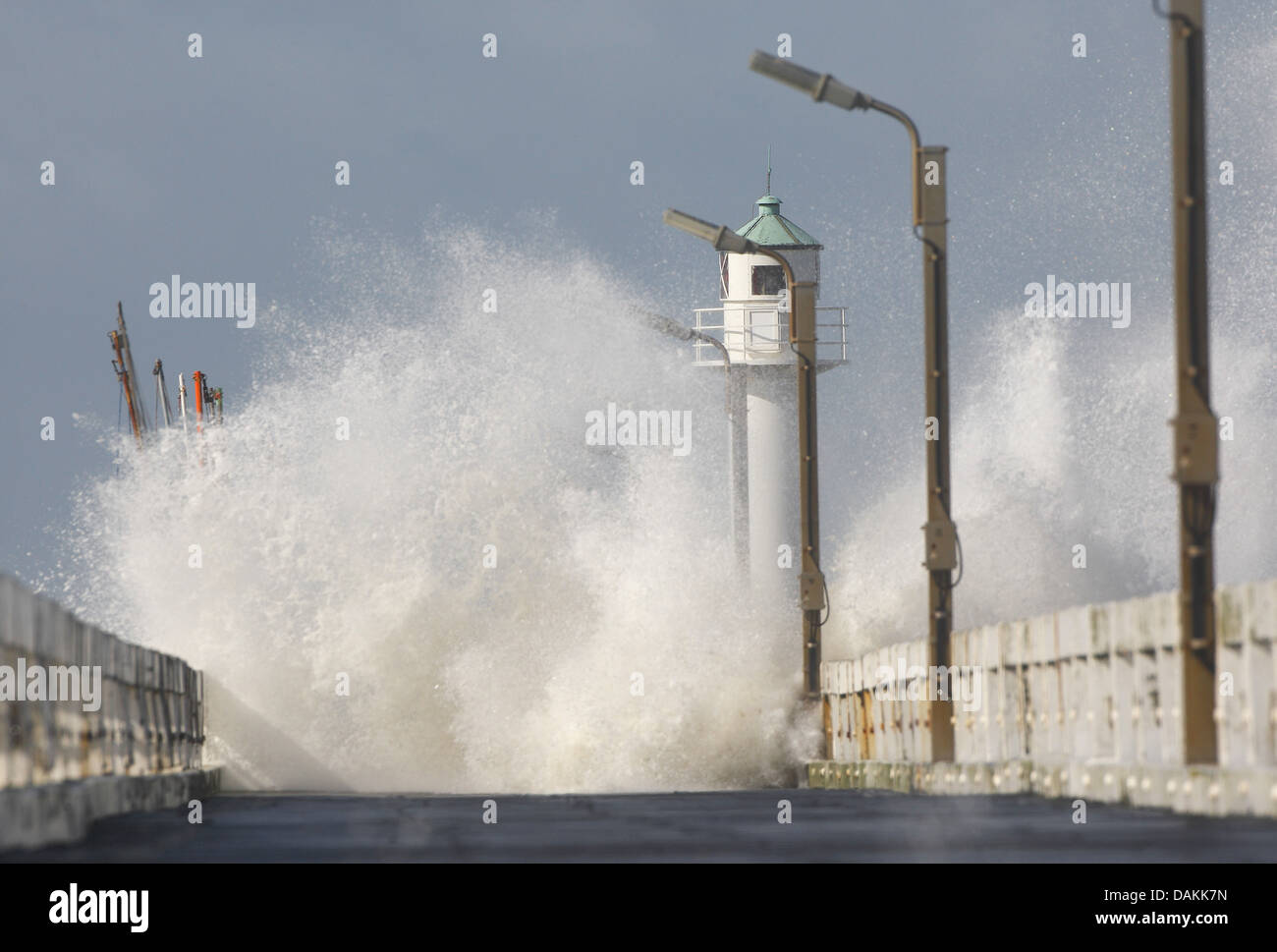 braking of wave over a pier, Belgium, Nieuwpoort Stock Photo - Alamy