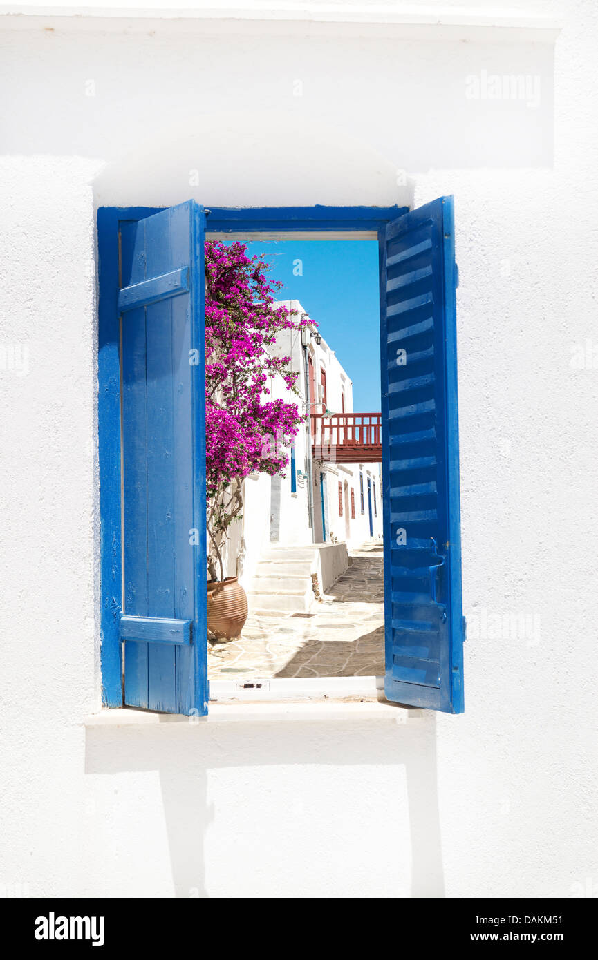 Traditional greek window on Sifnos island, Greece Stock Photo - Alamy