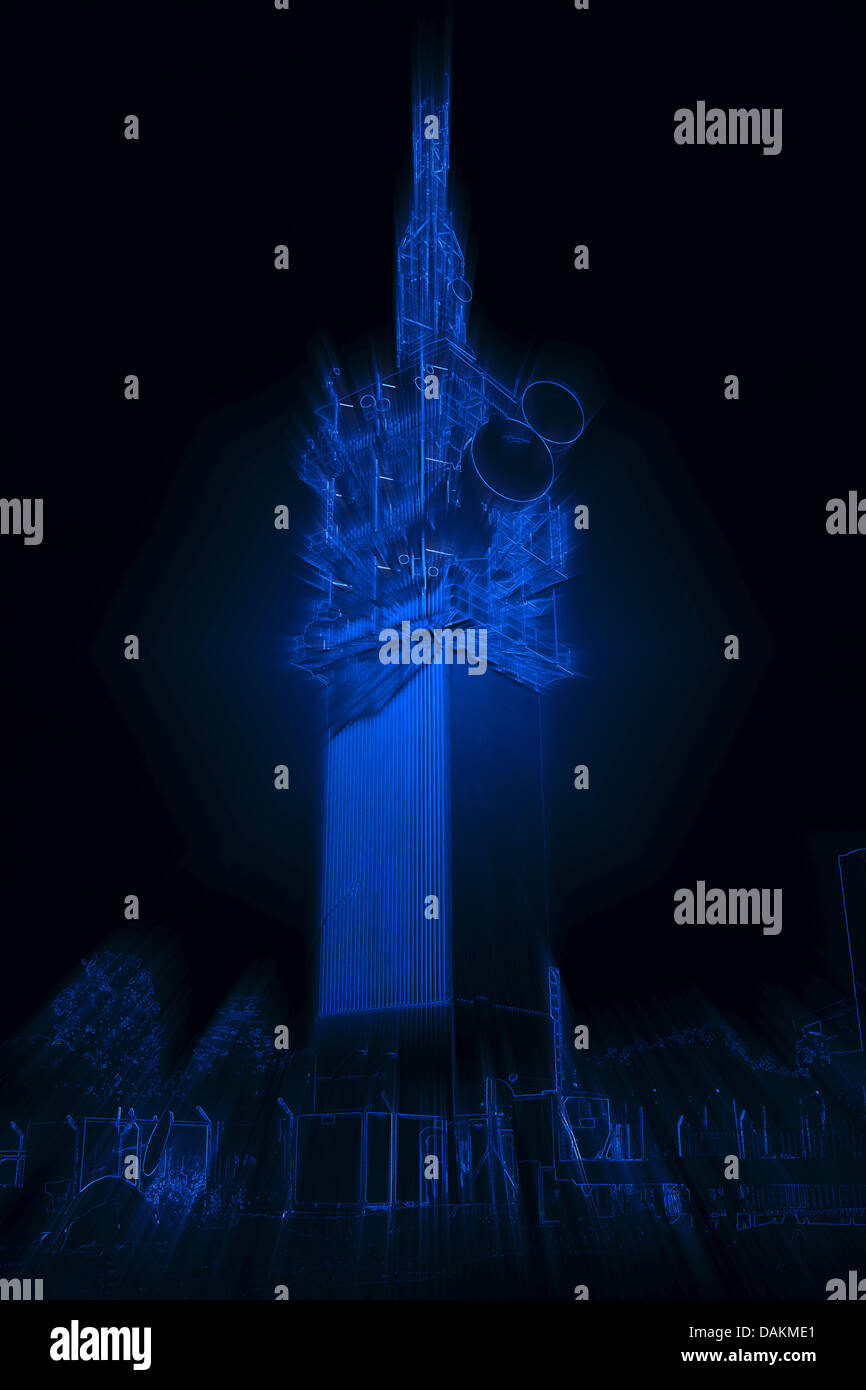 Abstract Radiant Neon Blue Telecommunications Tower Image Stock Photo ...
