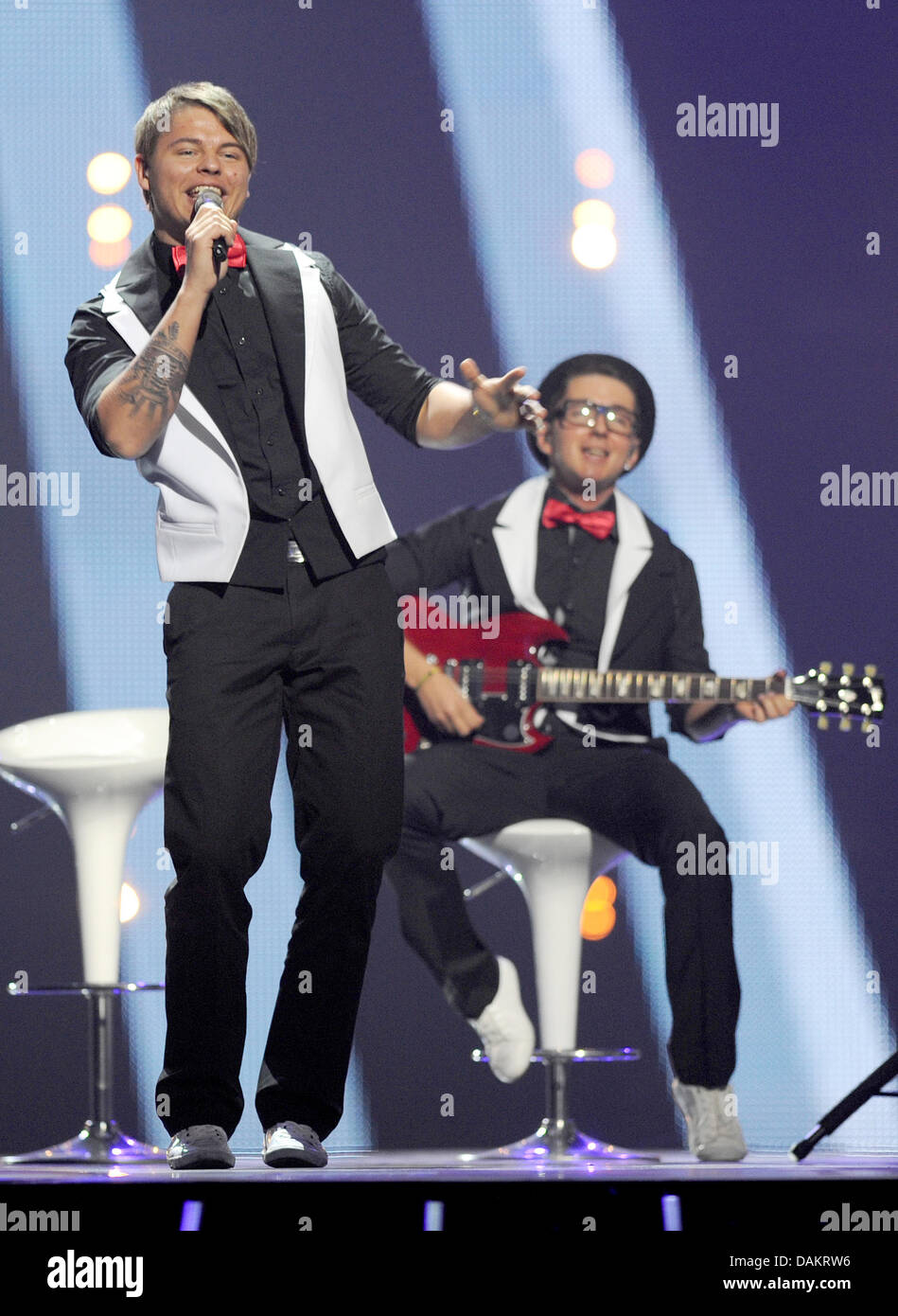 Musiqq representing Latvia perform during the first rehearsal for the ...