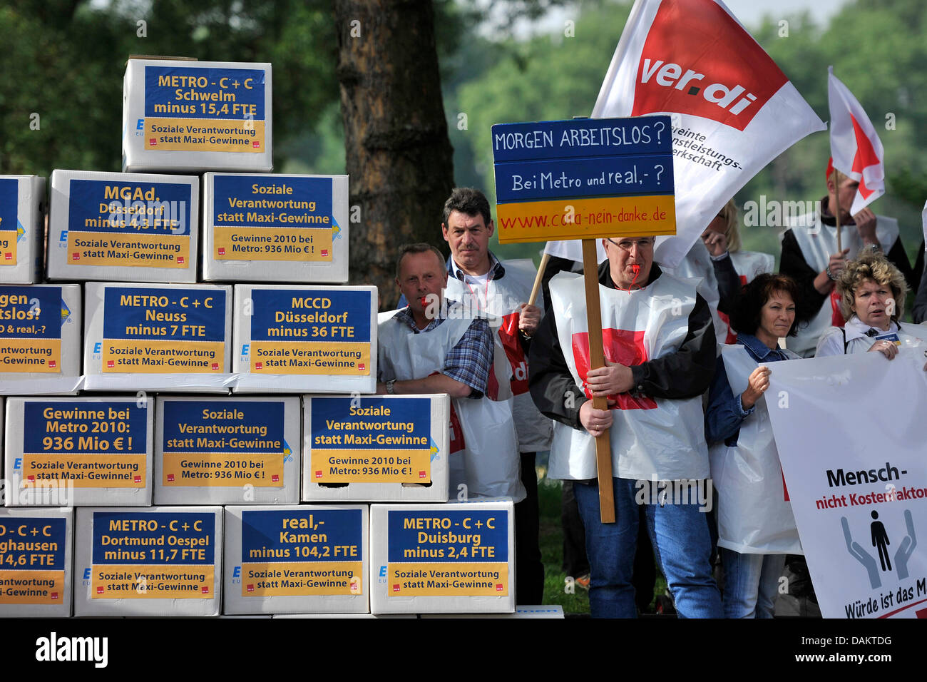 Members of German labour union Verdi protest outside the Metro Group ...