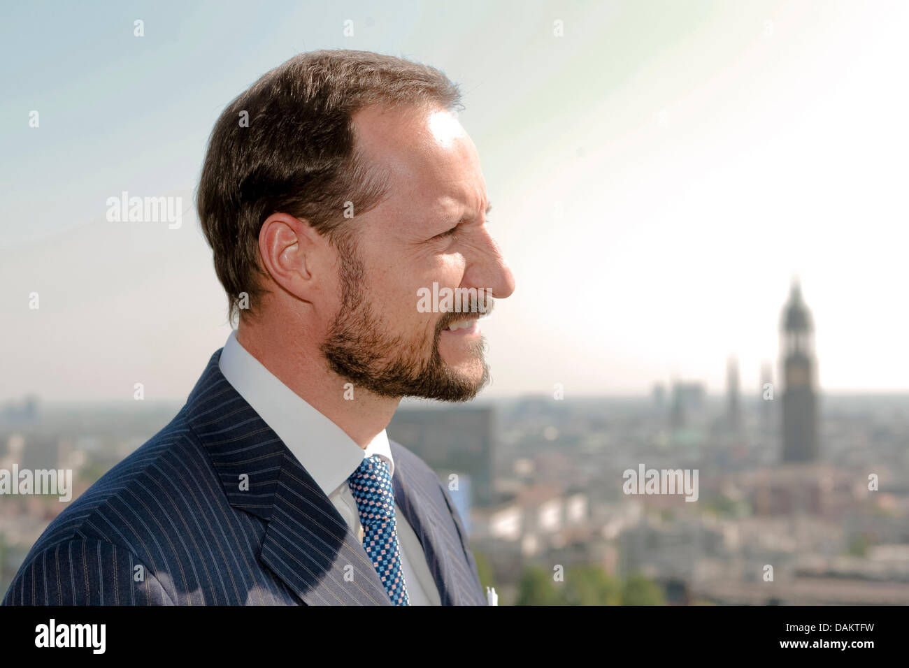 Norwegian Crown Prince Haakon takes in the view from the roof terrace ...