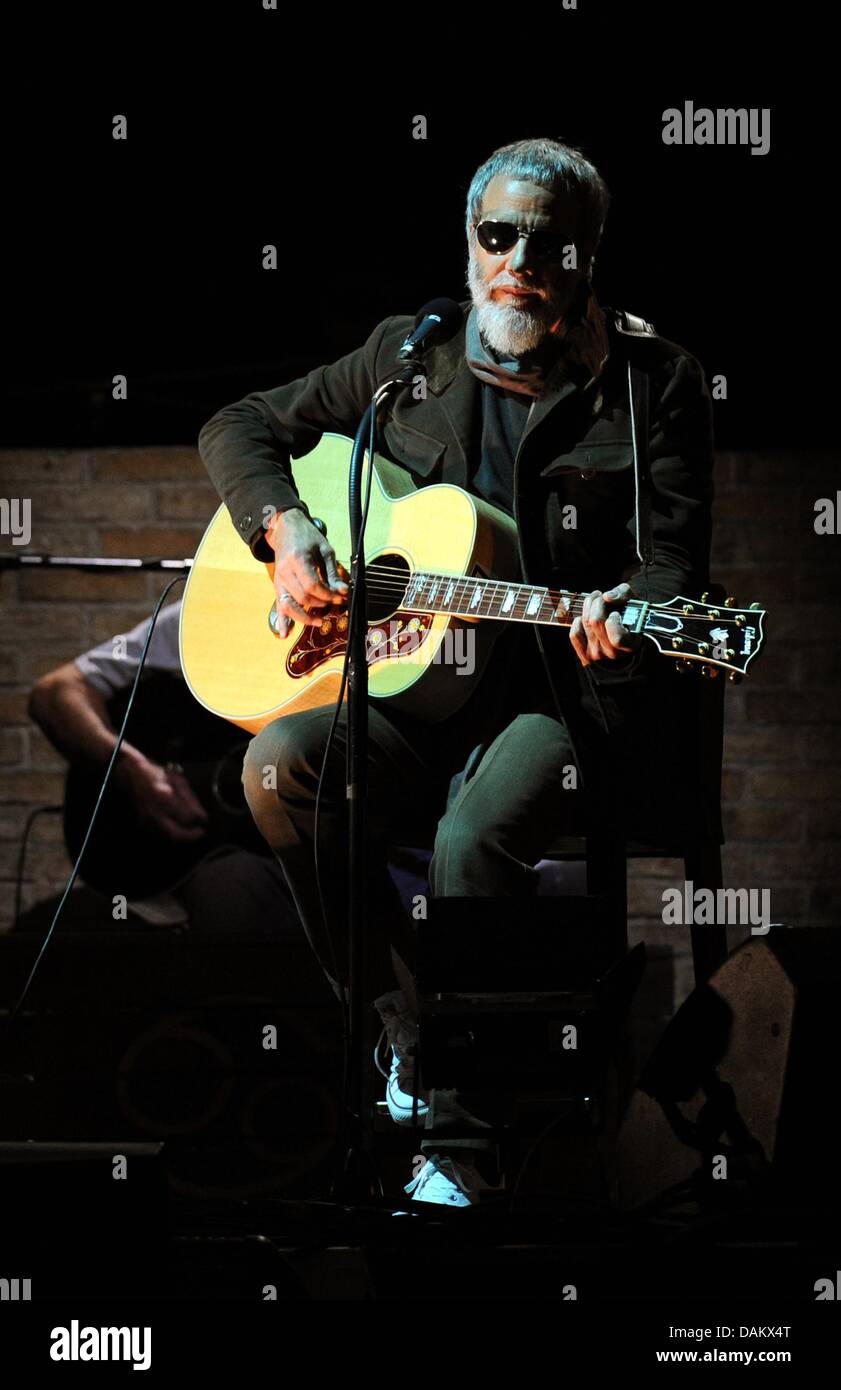 Yusuf Islam aka Cat Stevens sings during the soundcheck at the O2 World ...