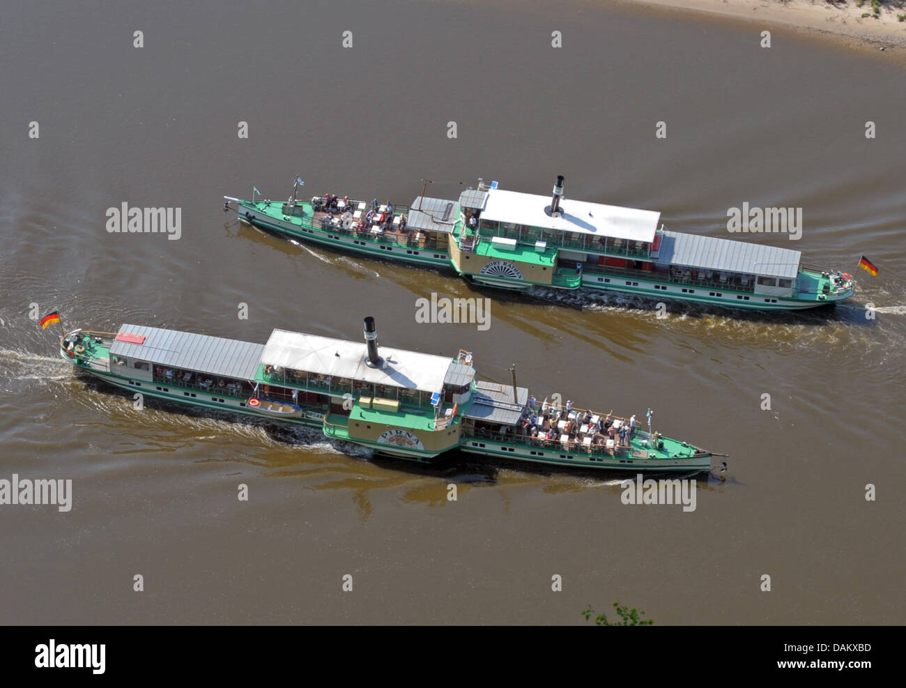 The passenger steam boats Rathen and Pirna built 1896 and 1898 drive ...
