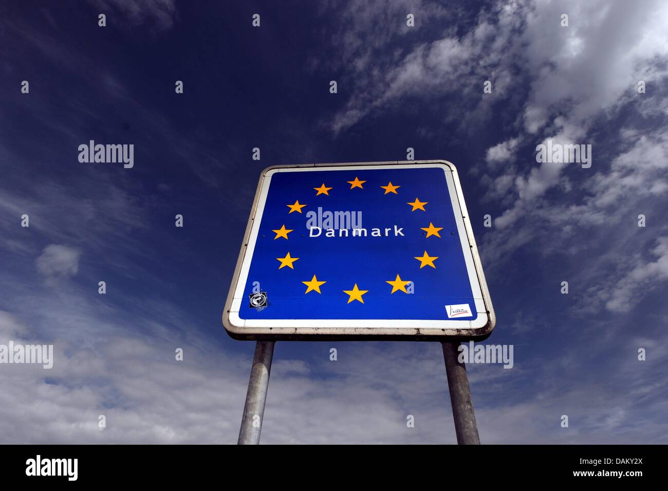 A sign with the lettering 'Denmark' and stars of the EU is pictured at ...